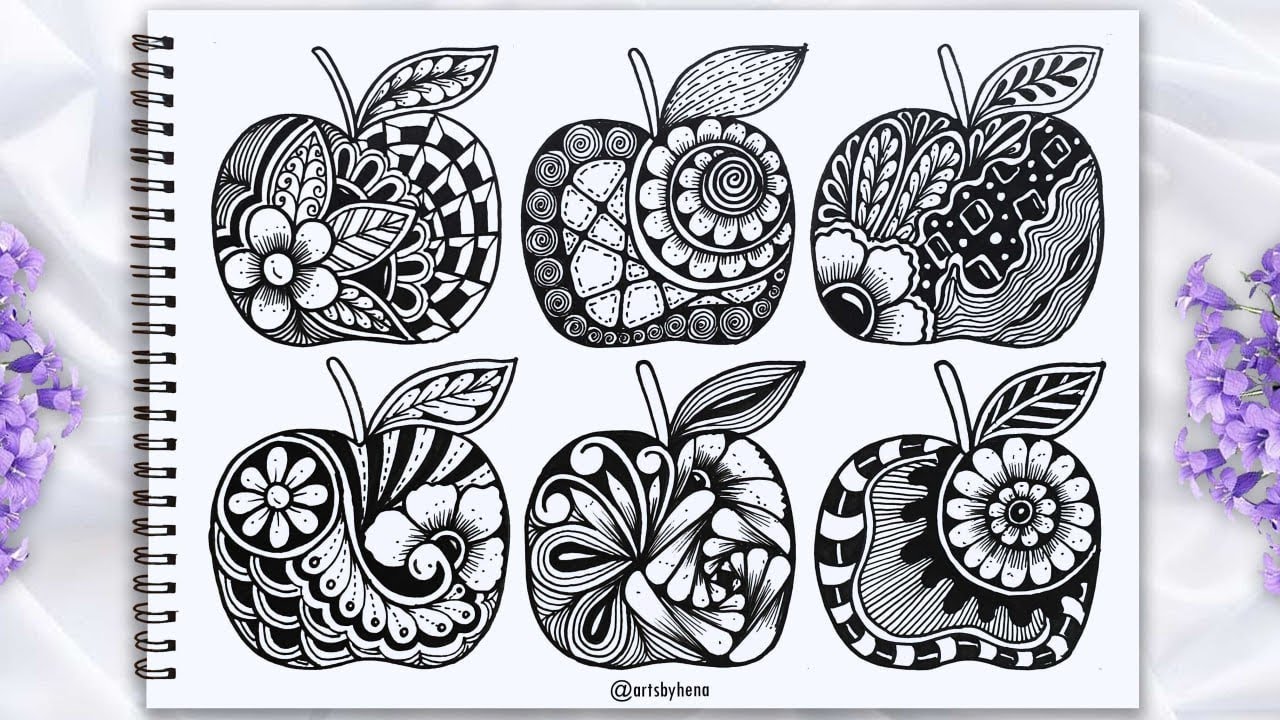 How To draw Easy Apple Zentangle Art Zentangle Apple - YouTube