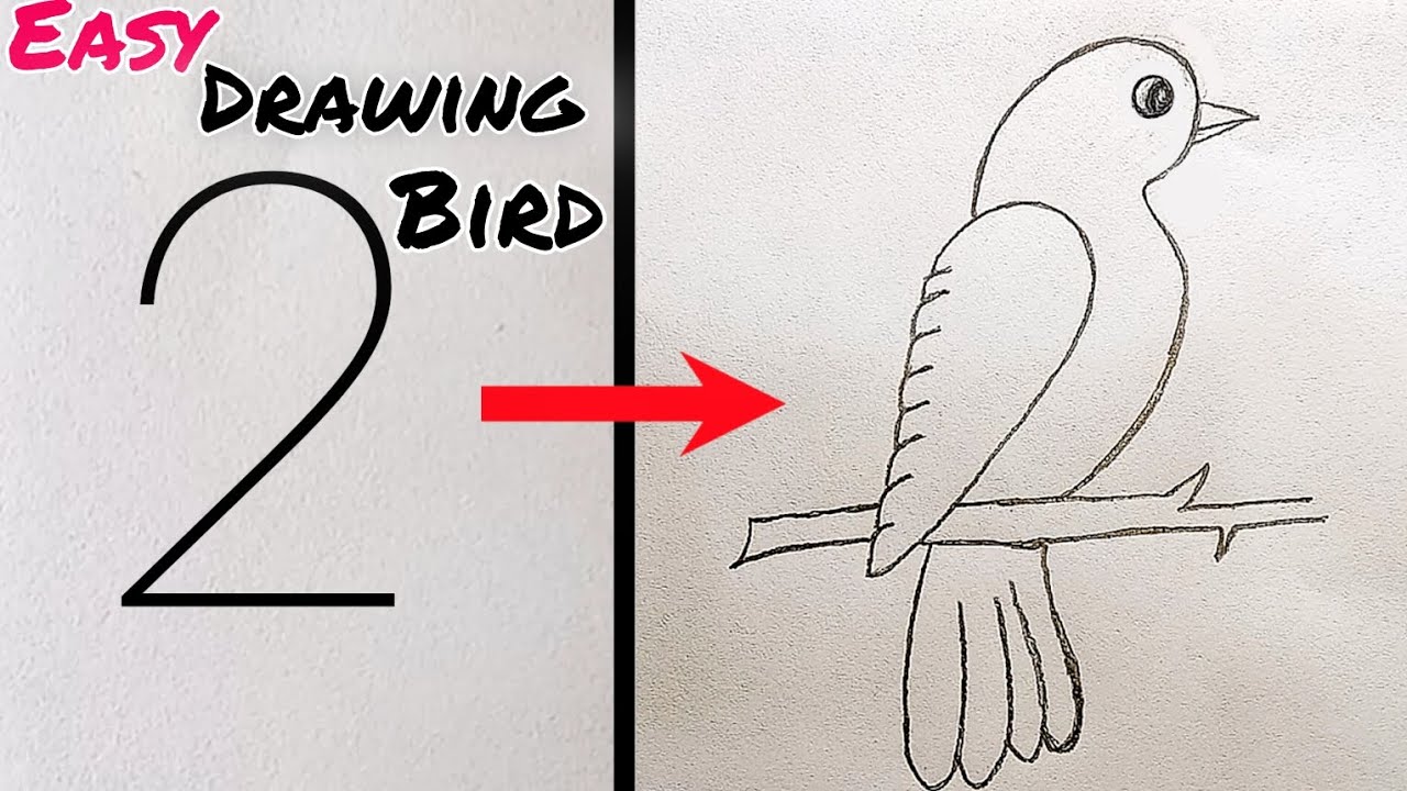 Bird Drawing with Number 2 Easy | How to Draw Bird From 2 Number | Easy ...
