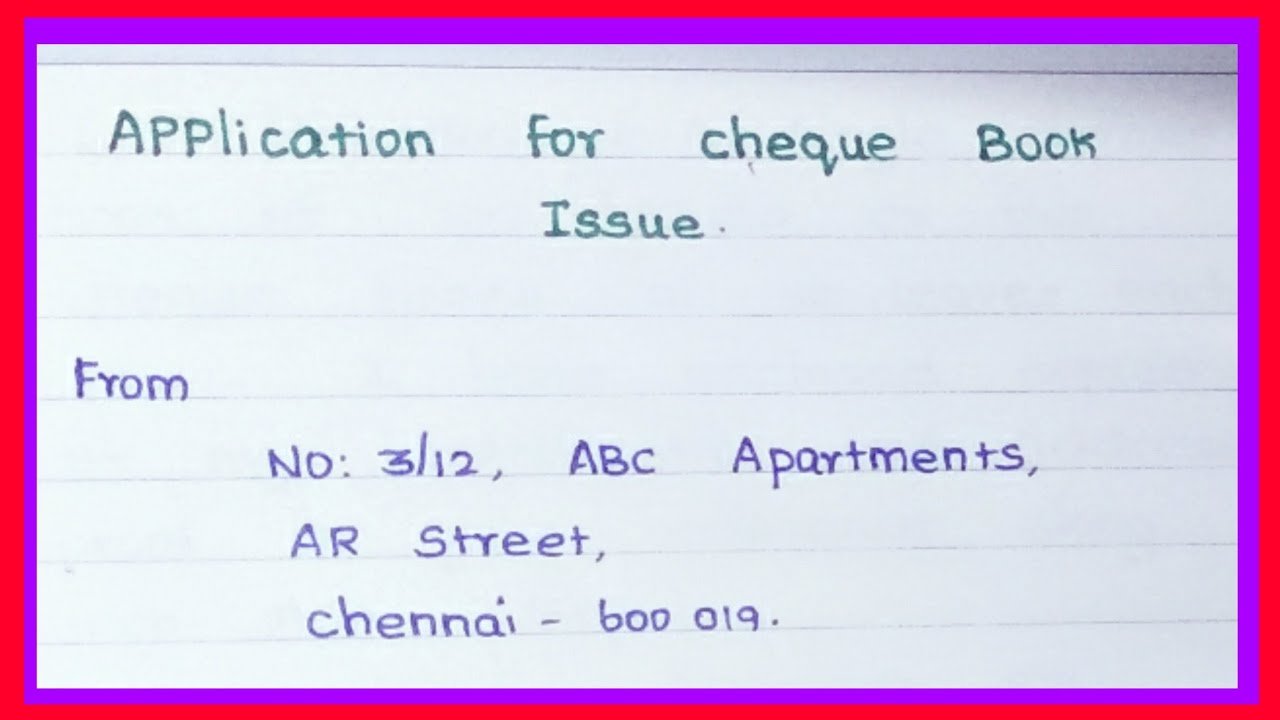 Application for cheque book issue in bank || letter writing || @jsj ...