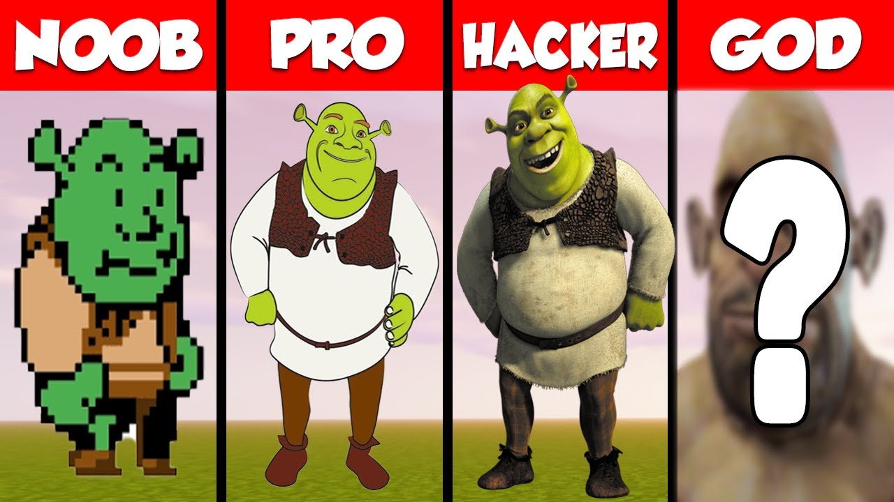 Minecraft SHREK PIXEL ART CHALLENGE - NOOB vs PRO vs HACKER vs GOD ...