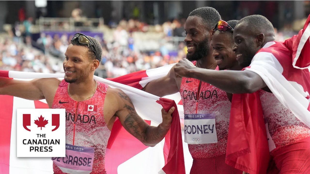 Canadian men’s 4x100 relay team on gold medal - YouTube