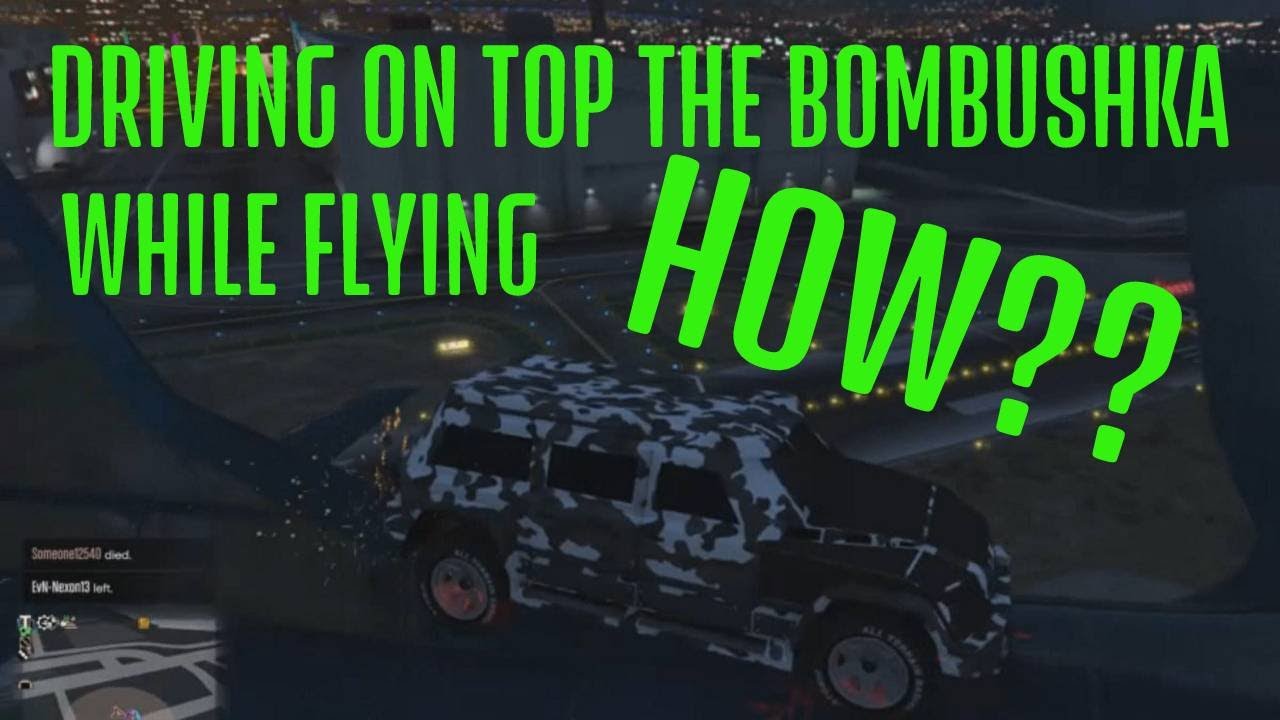 Driving a nightshark on top of a Bombushka in GTA 5 while its flying ...