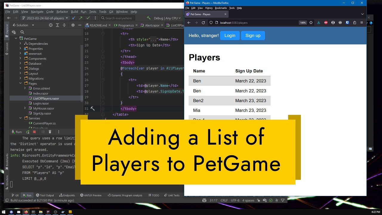 Adding a List of Players to PetGame - YouTube