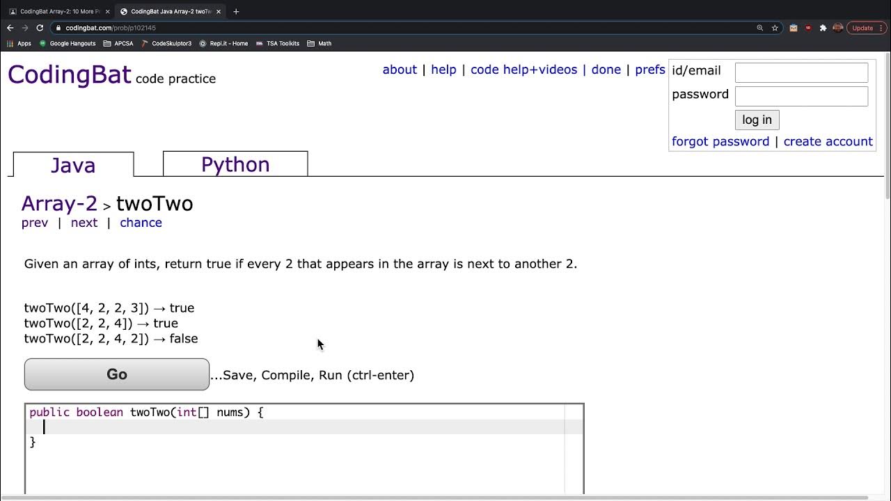 Codingbat Array 2 Twotwo Youtube
