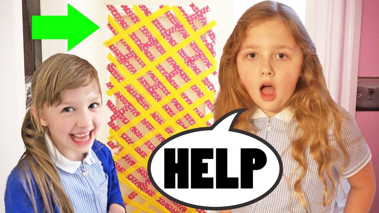 Isla and Olivia Play Prank on AVA with Duct Tape Door - YouTube