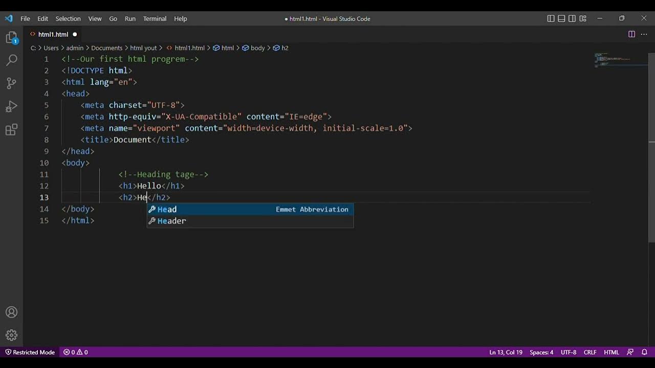 First Html Program Youtube