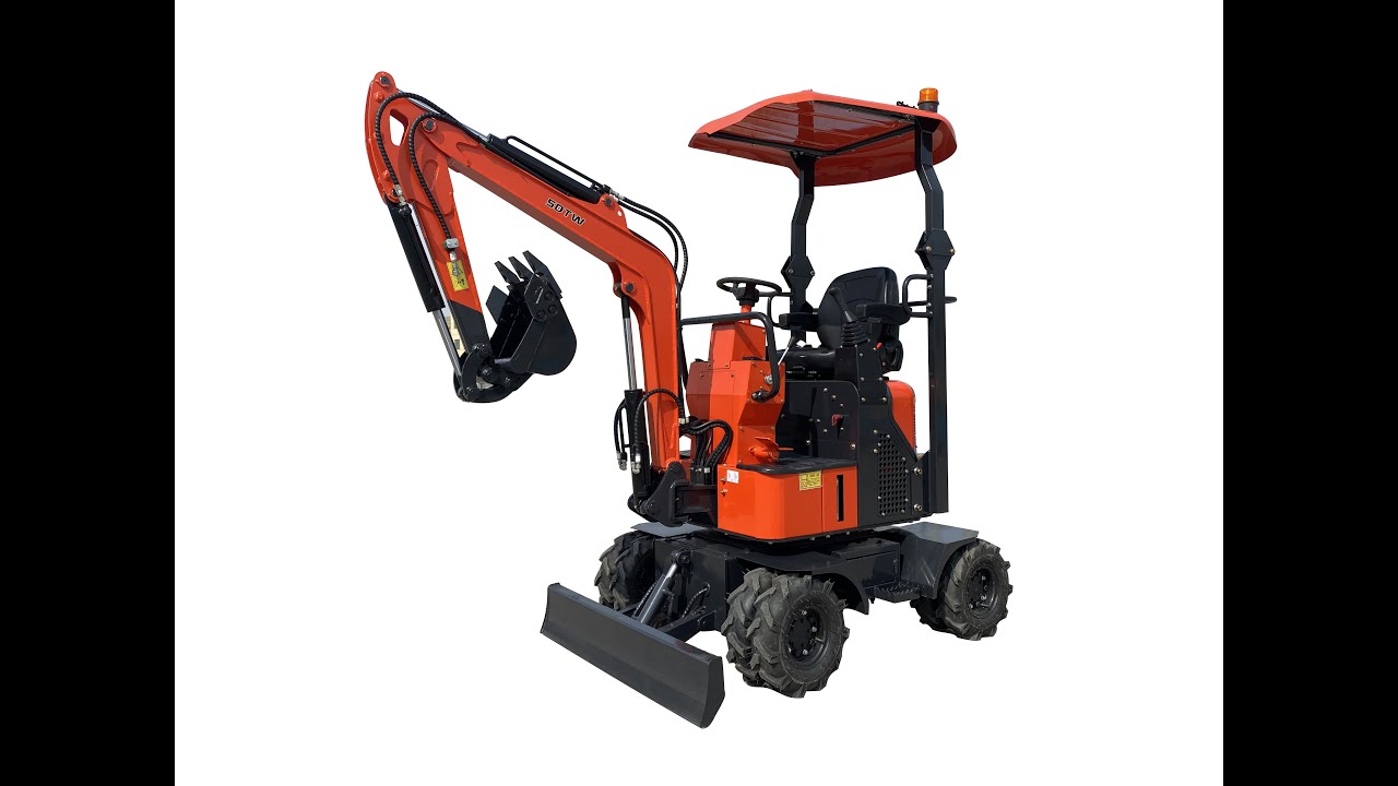 small mini 1.2t wheel digger excavator - YouTube