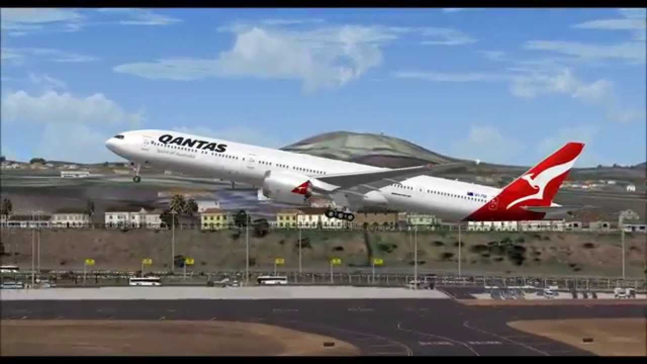 BOEING 777 9X QANTAS LANDING & TAKE OFF FROM PONTA DELGADA FS9 HD - YouTube