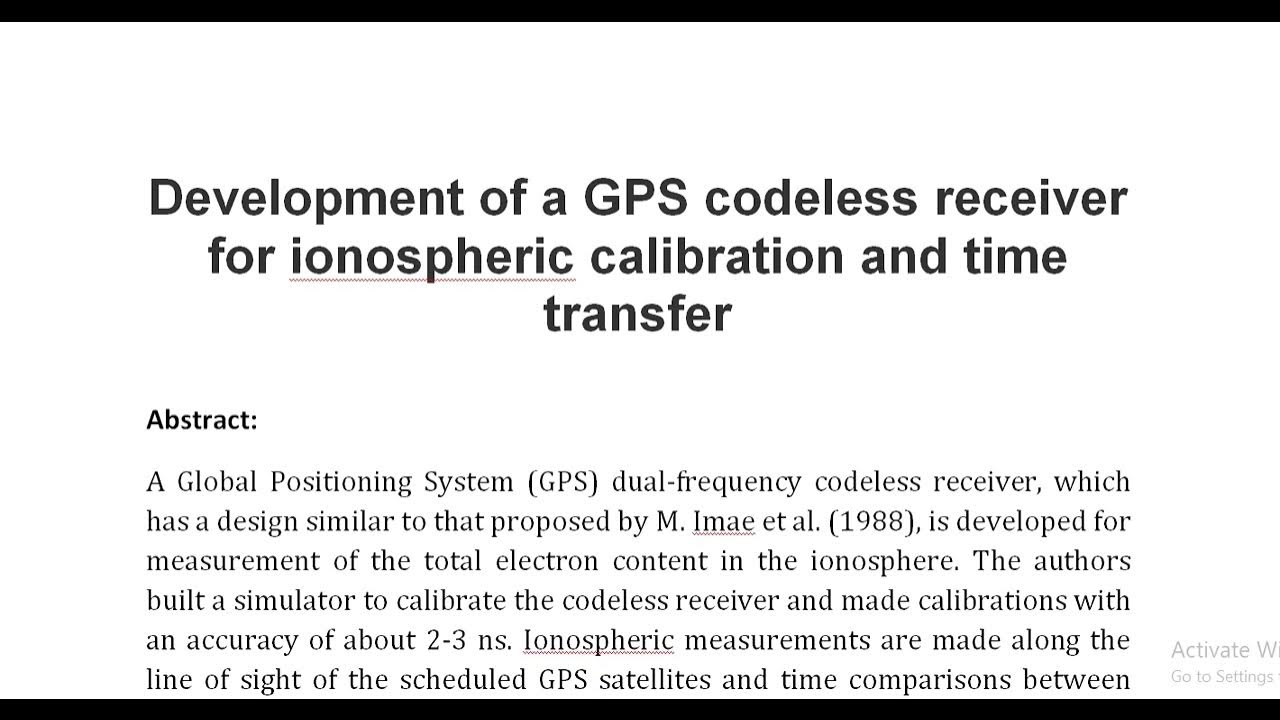 Development of a GPS codeless receiver for ionospheric calibration and time transfer - YouTube