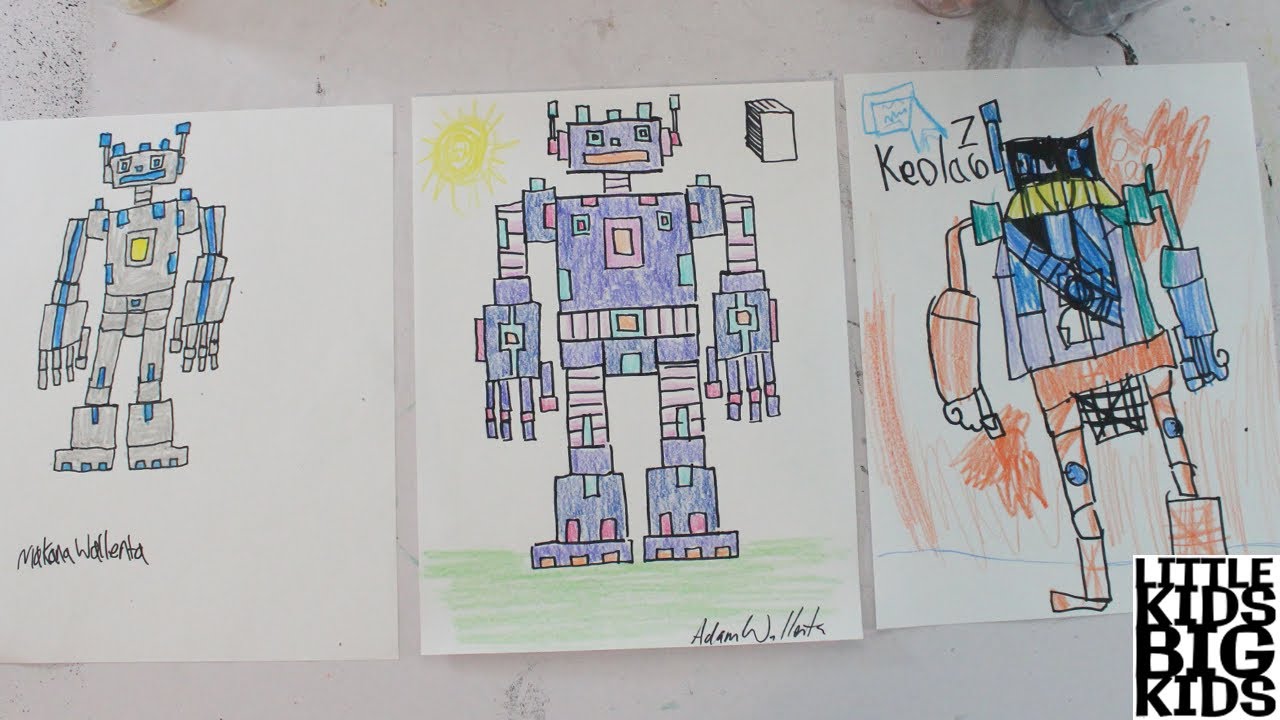 How To Draw Ep13: Adam and the Kids Draw a ROBOT Using Only Squares and ...
