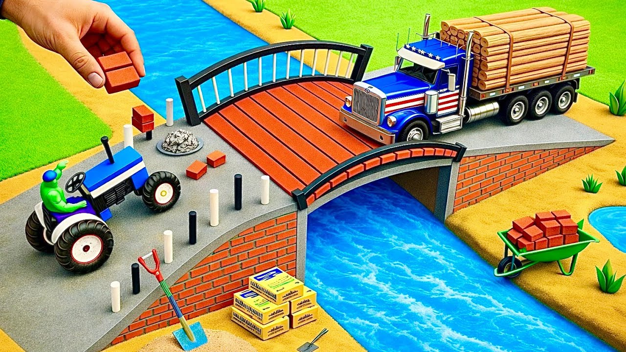 DIY Mini Bridge Construction Model Science Project | Tractor and Truck ...