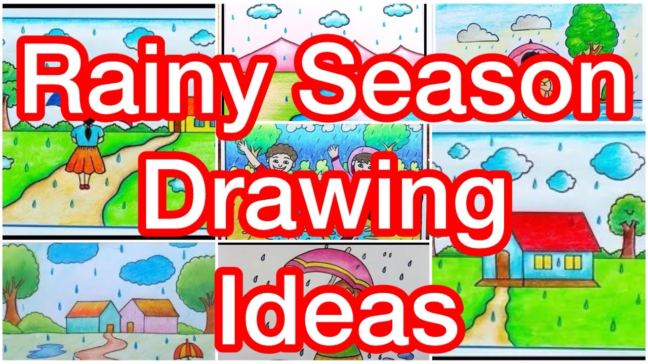 Rainy Season Drawing/ How To Draw Rainy Day Very Easy Step By Step ...