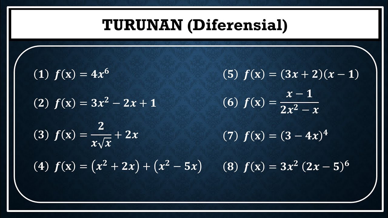 Soal-soal materi turunan dasar yang sering keluar saat ujian - YouTube