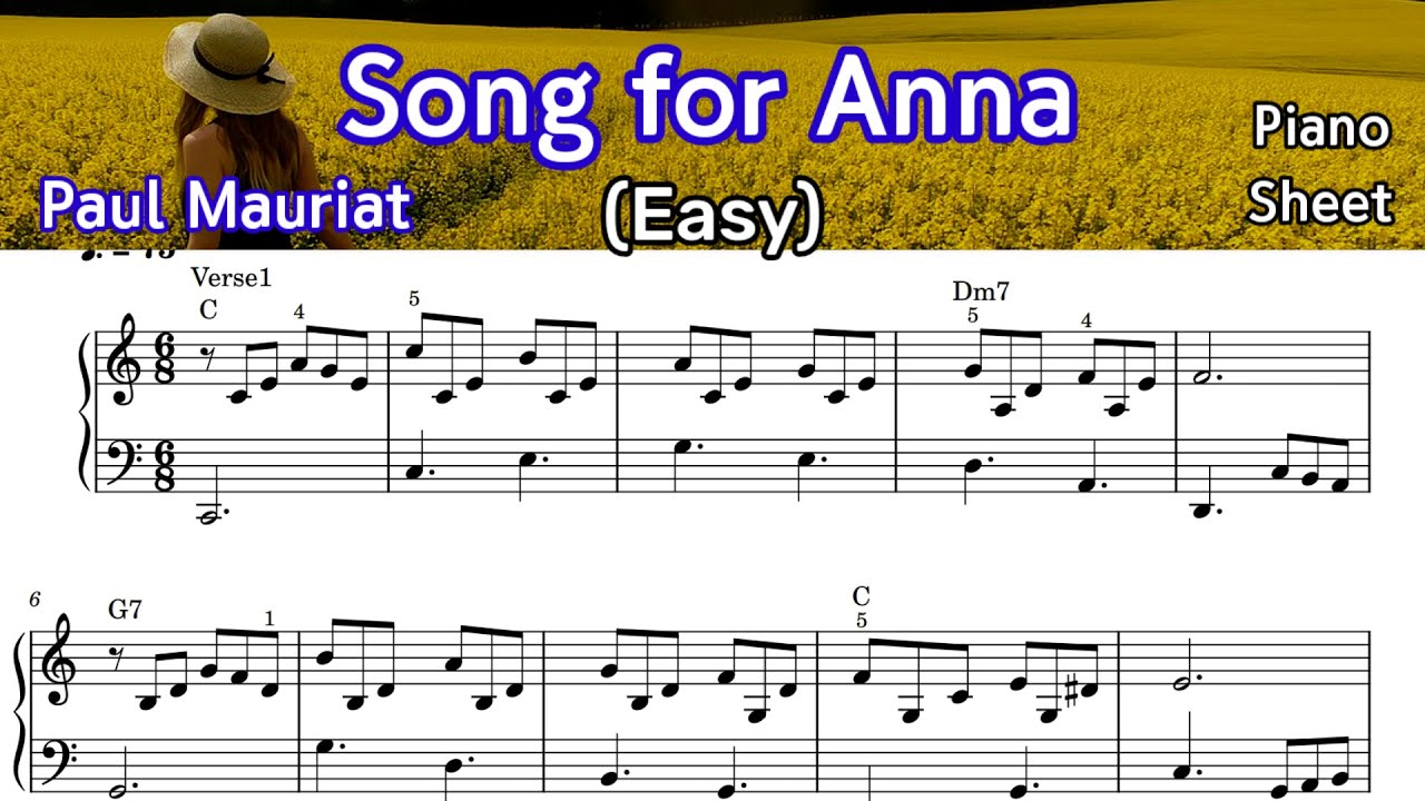 Song for Anna / Paul Mauriat / Easy Piano Sheet Music / by SangHeart ...