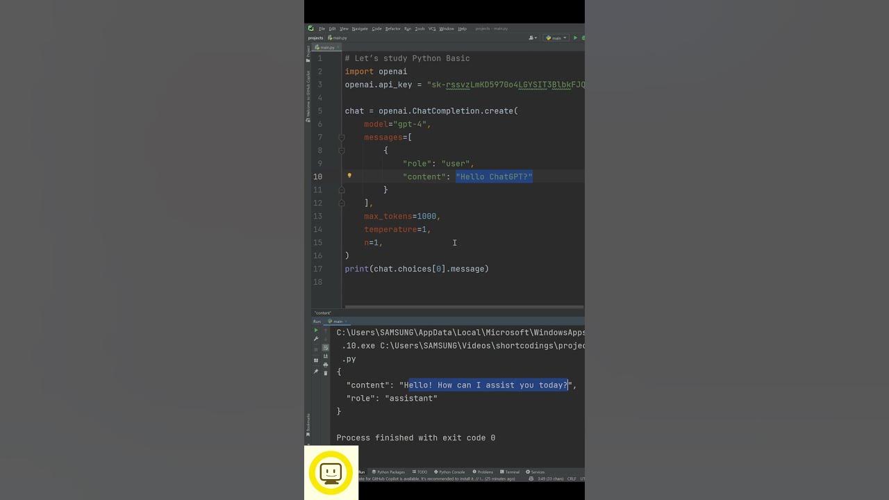 Talking with ChatGPT using Code Very easy! GPT4 GPT3.5 GPT3.5-turbo - YouTube