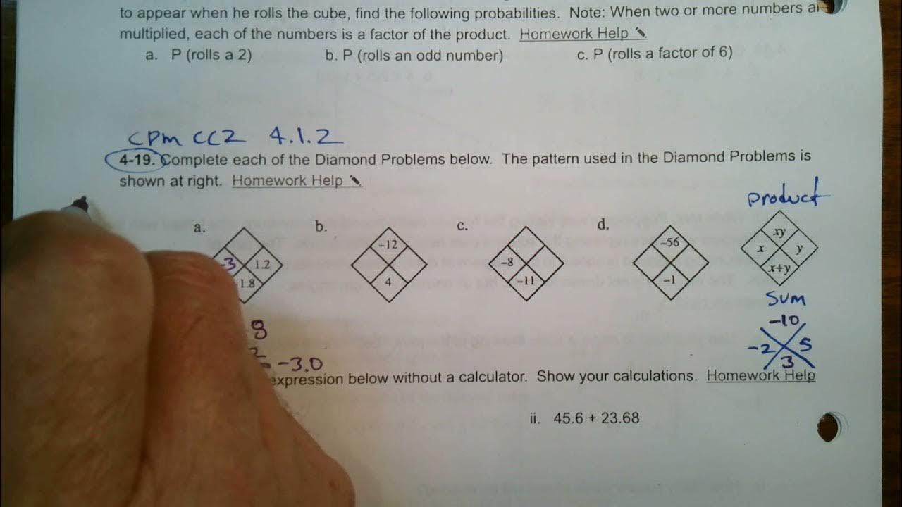 CPM CC2 Section 4.1.2 #4-19 (Diamond Problems) - YouTube