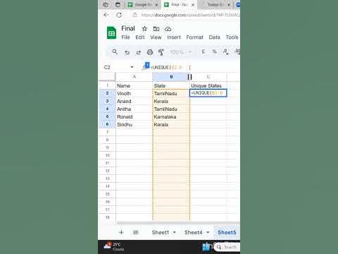 #unique function in #googlesheets to list unique values from column - YouTube
