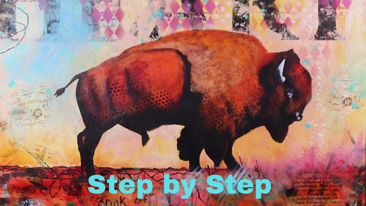 Abstract Realism Techniques// Mixed Media American Bison Painting - YouTube