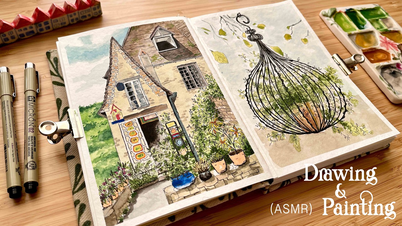 ASMR + Drawing and Watercolor Painting⎪Relaxing Art 🌱 - YouTube