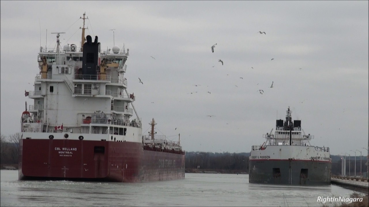 Ships CSL WELLAND & ROBERT S. PIERSON meet above Lock 2, Welland Canal ...