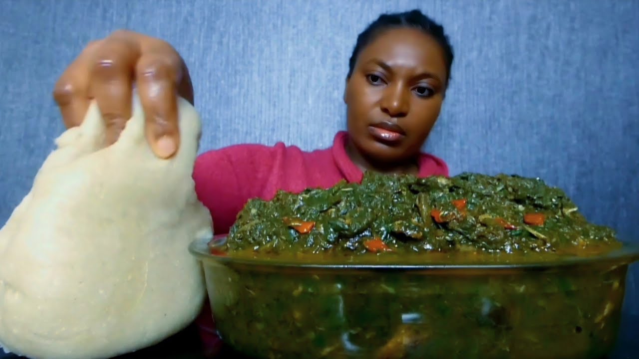 Asmr mukbang delicious afang soup with cassava fufu - YouTube