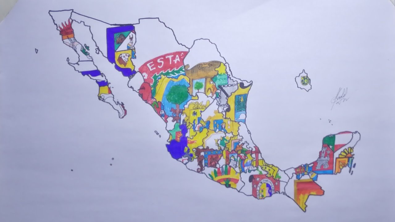 Drawing Mexico states flag map | Mapa de la bandera de los estados de ...