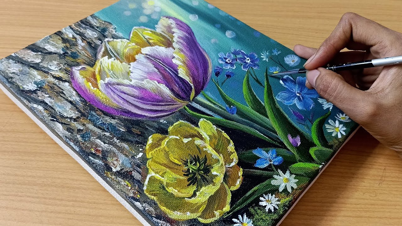 How To Draw A Tulip 🌷/Morning Scenery/Easy Acrylic Painting For ...