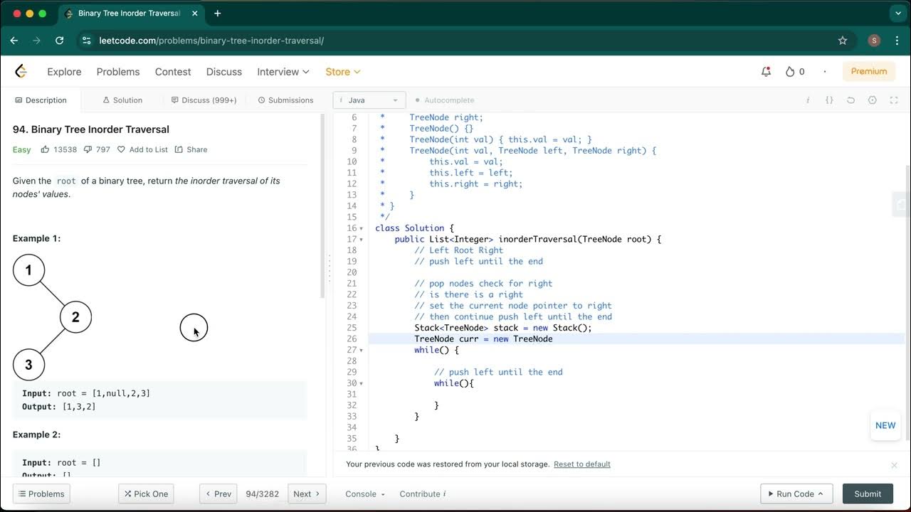 Leetcode 94 Binary Tree Inorder Traversal 中文解说 Youtube
