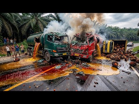 Detik Detik Truck Rem Blong || Dua Truk Tangki CPO Bertabrakan Hingga Berserakan Minyak CPO Di Jalan