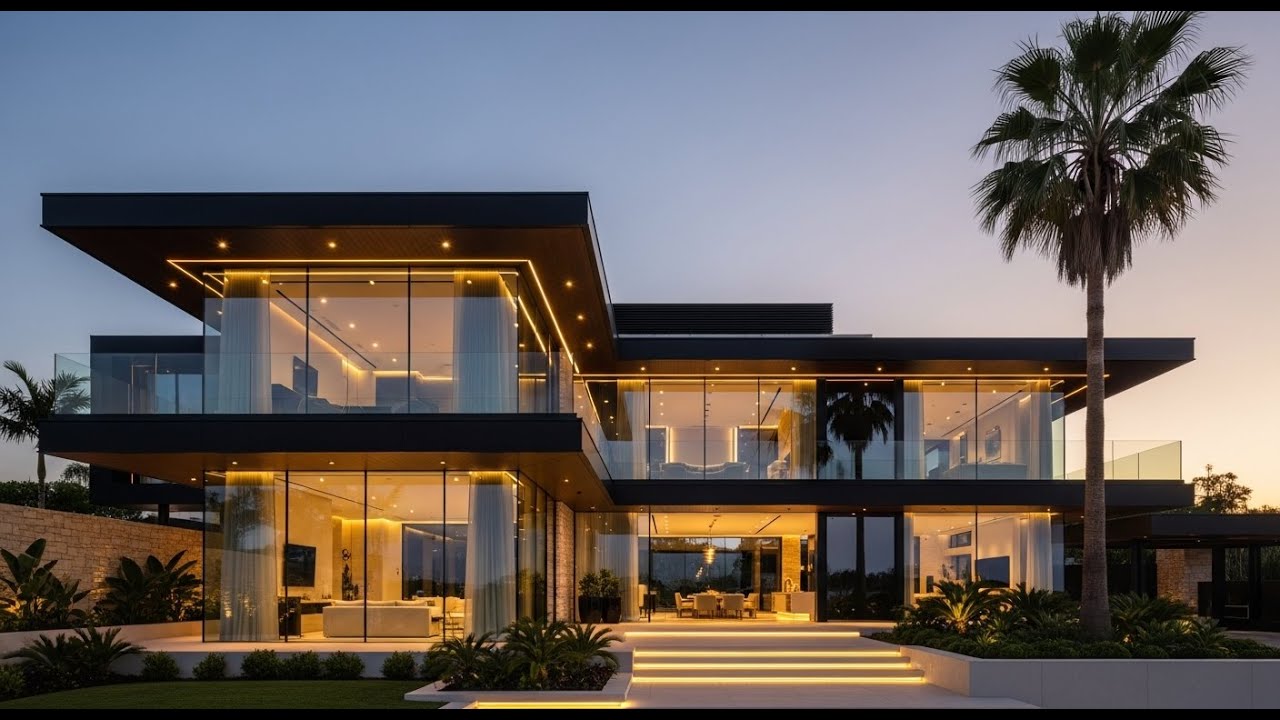 Ultra Modern Luxury Glass Mansion at Sunset | Architectural Masterpiece ...