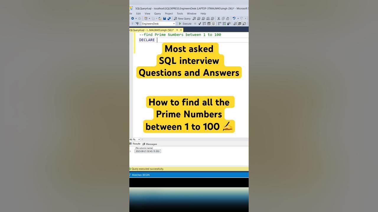 How To Print All The Prime Numbers Between 1 And 100 In Sql Sql Sqlqueries Coding Shorts
