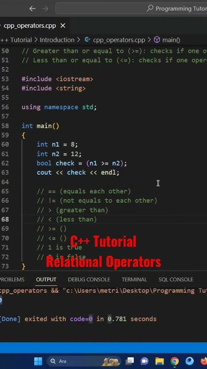C Tutorial Operators Relational Operators Youtube