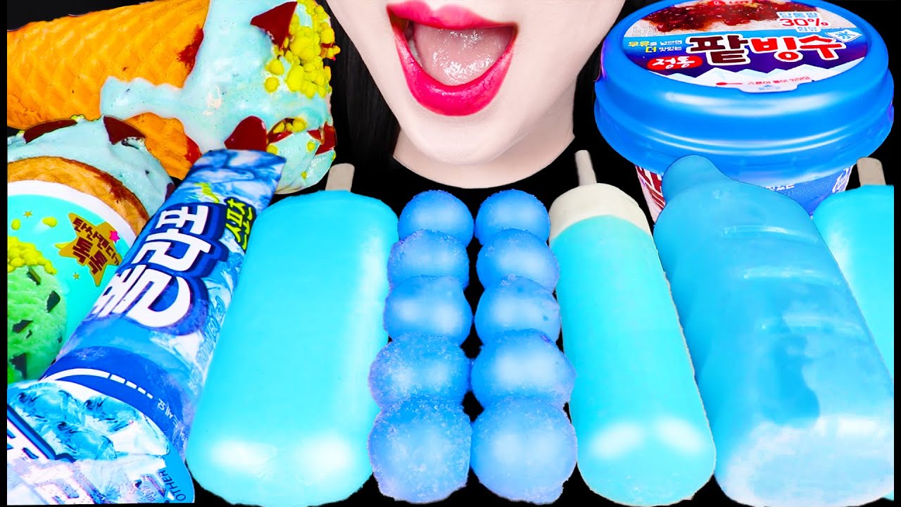 ASMR BLUE DESSERTS ICE CREAM 파란색 디저트 SHAVED ICE SODA MUKBANG 먹방 - YouTube