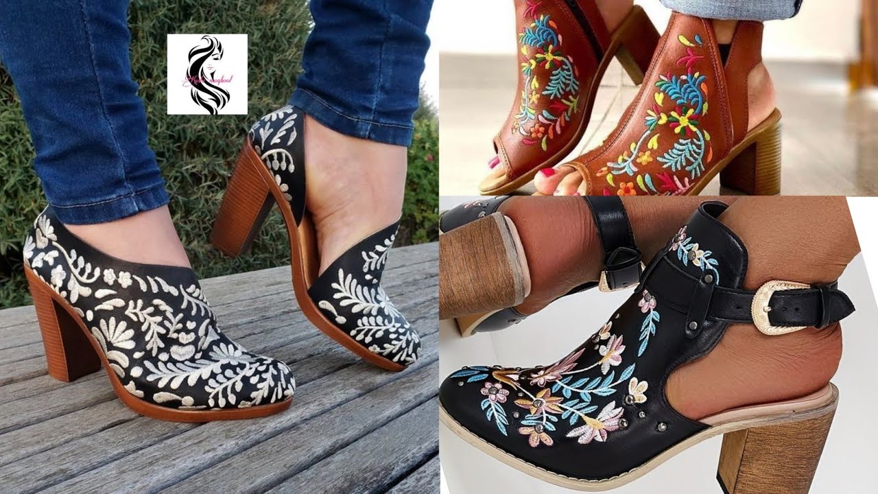Leather Embroidered Mexican open Toe boots for ladies / Mexican style ...