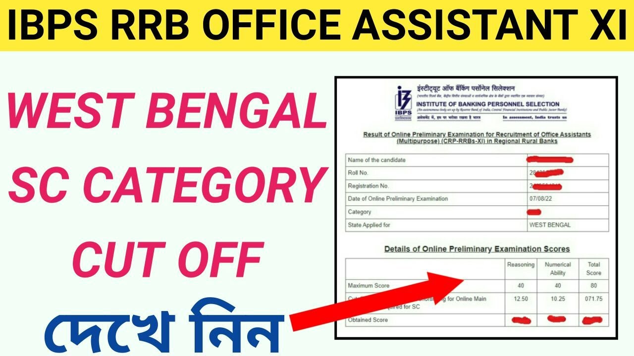 ibps rrb clerk west bengal sc category cut off 2022| rrb office ...
