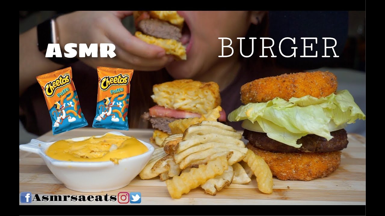 Asmr Mac and Cheese Burgers (Extreme Eating Sounds) No talking | Asmr ...
