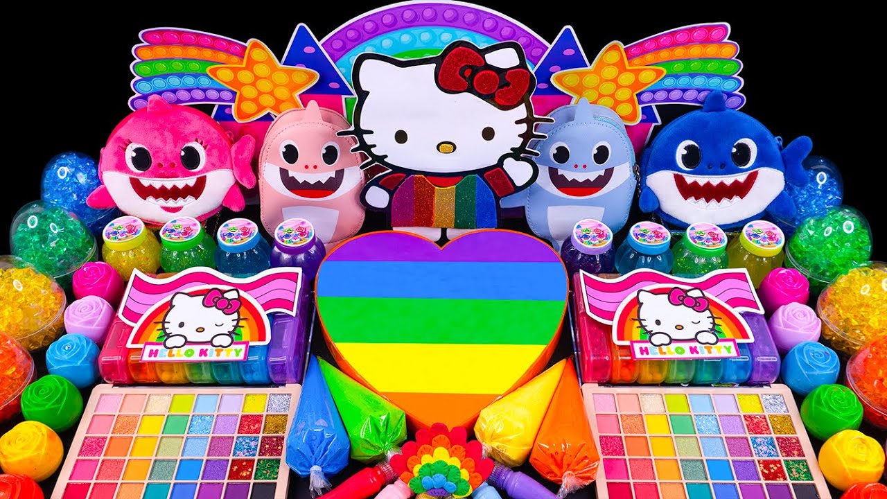 Hello Kitty & Heart Slime 🌈 Mixing random Makeup into Glossy Slime I ...