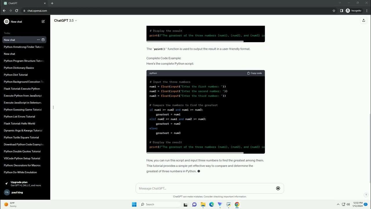 how to find greatest of three numbers in python - YouTube