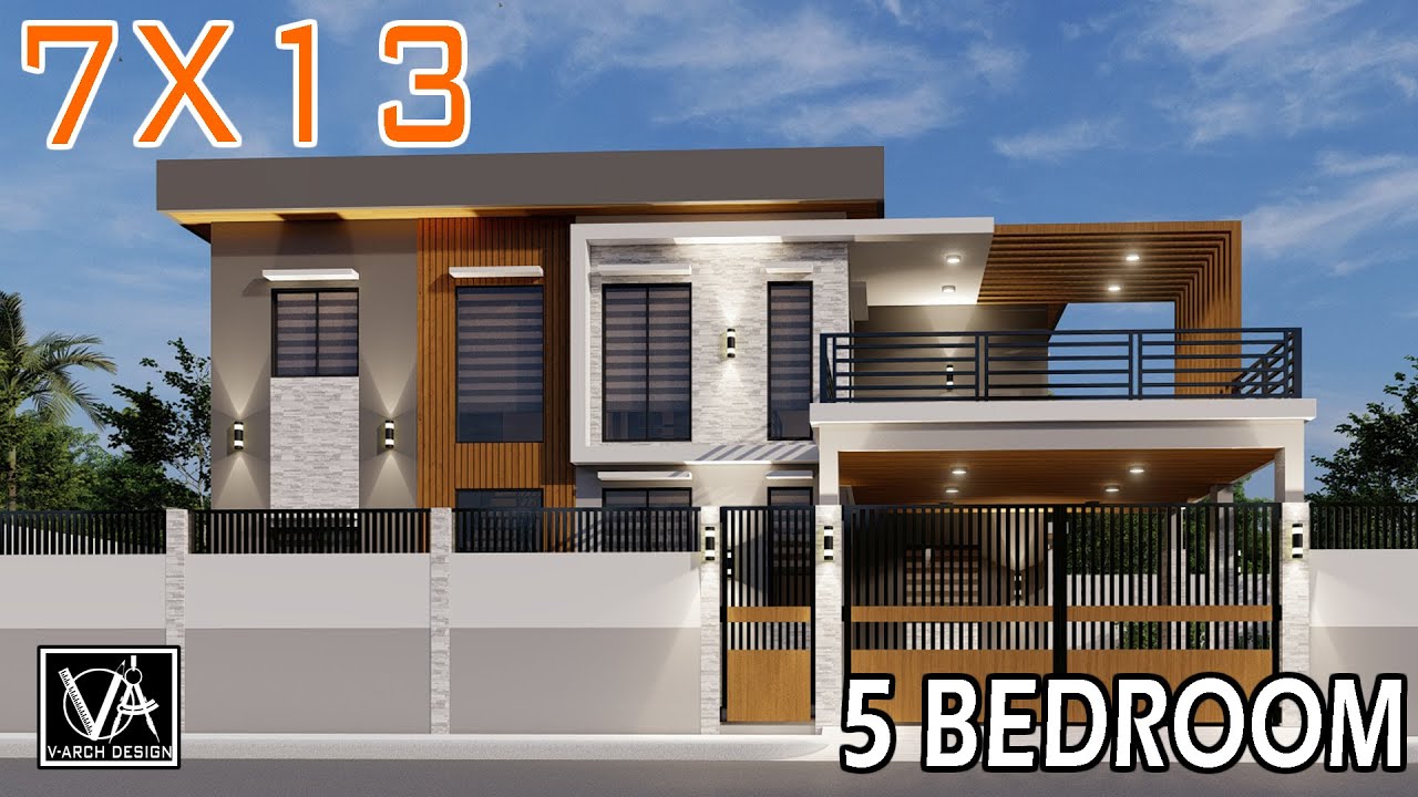 TWO STOREY MODERN HOUSE DESIGN- HIGH CEILING 5 BEDROOMS - 7X13 METERS ...
