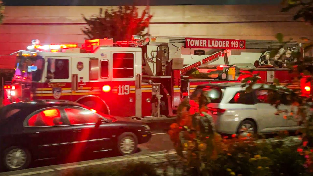 FDNY - Tower Ladder 119 Responds to Overturned Truck - YouTube