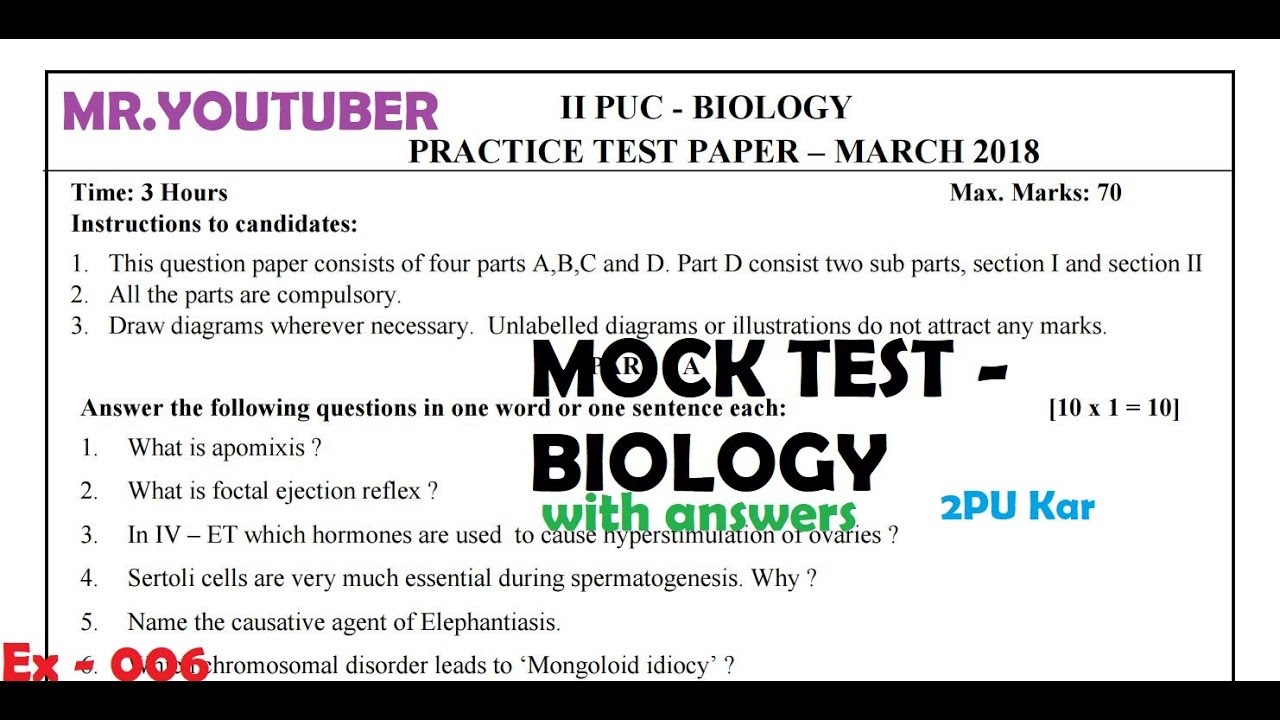 BIOLOGY MOCK TEST PAPER - 2018 - YouTube