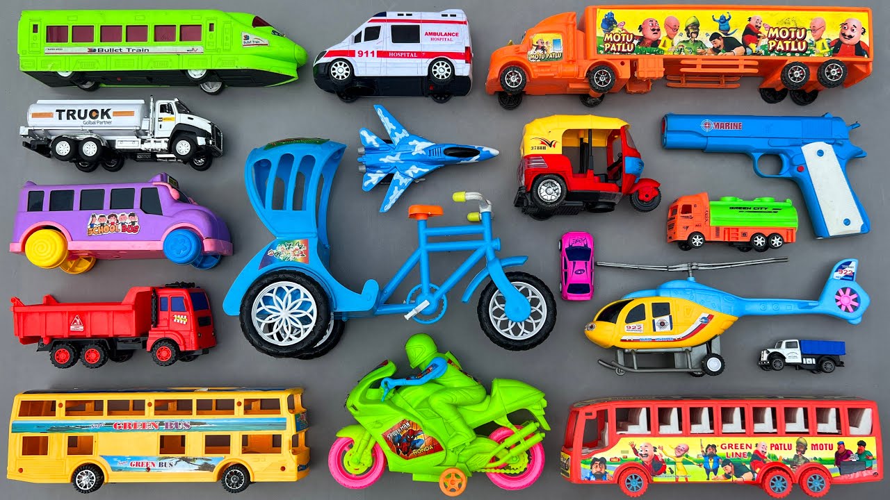 Collecting Toy Vehicles in Green Bushes of Village | ToyHub TV - YouTube