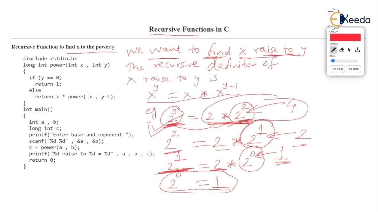 Recursive Function to Find x Raise to y | Data Structure Using C - YouTube