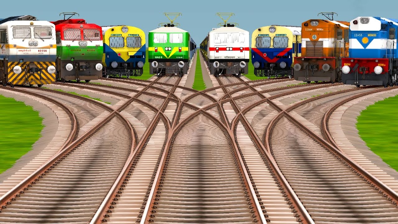 8 Indian Trains At Level Crossing On Bumpy 3D Gradient Railroad Tracks ...