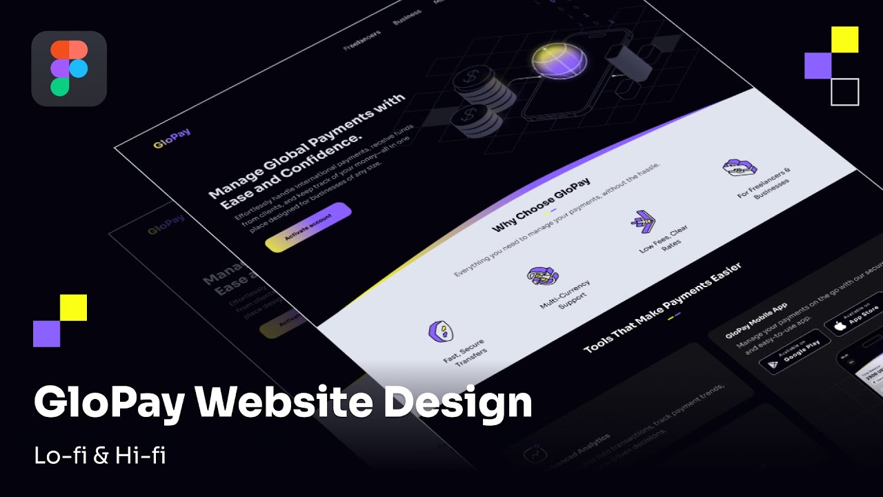 GloPay Home Page Design in Figma | Lo-fi & Hi-fi | Figma - YouTube