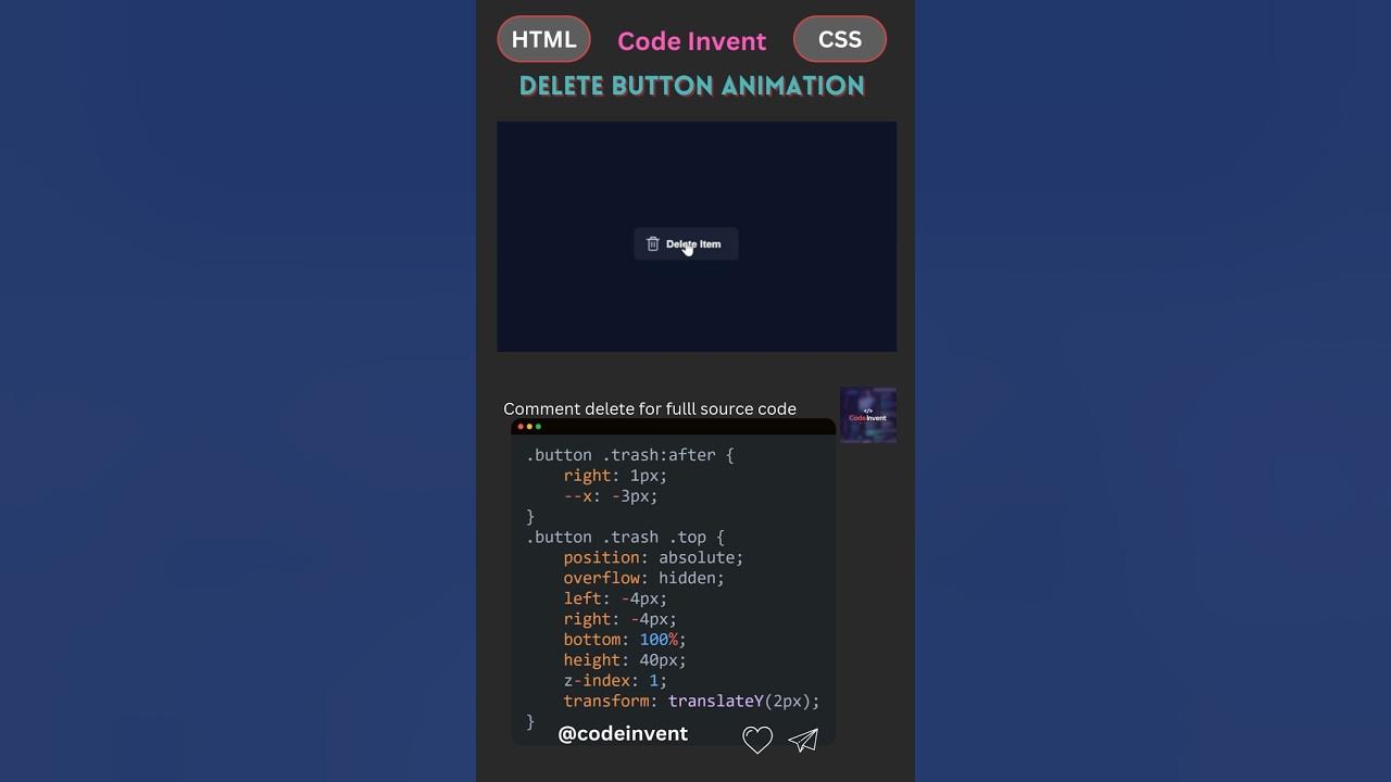 Create Delete Button Animation Using Html Css Coding Webdevelopment