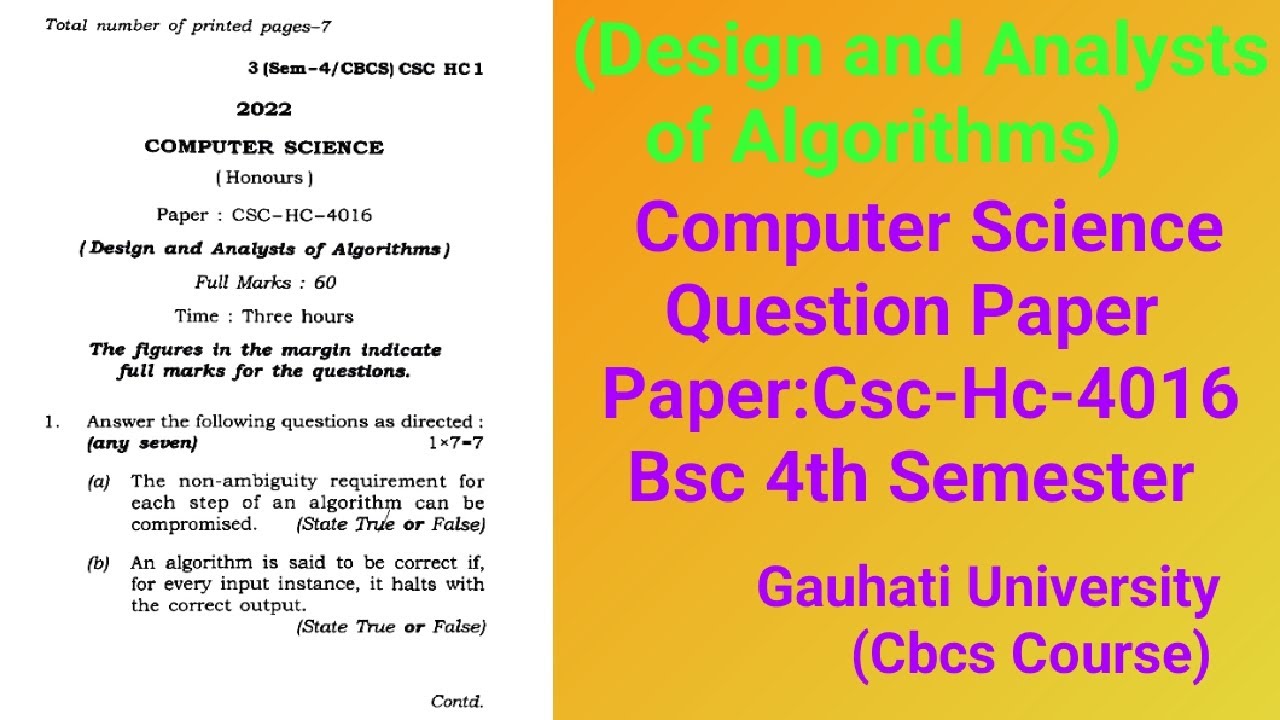 Computer Science Question paper l 4th Semester l Gauhati University (Cbcs Course) l STC l - YouTube