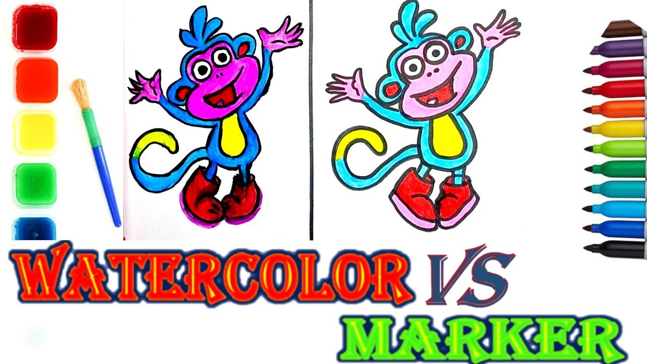 Art Hub - Watercolor vs Marker - how to draw Dora the Explorer - Boots ...