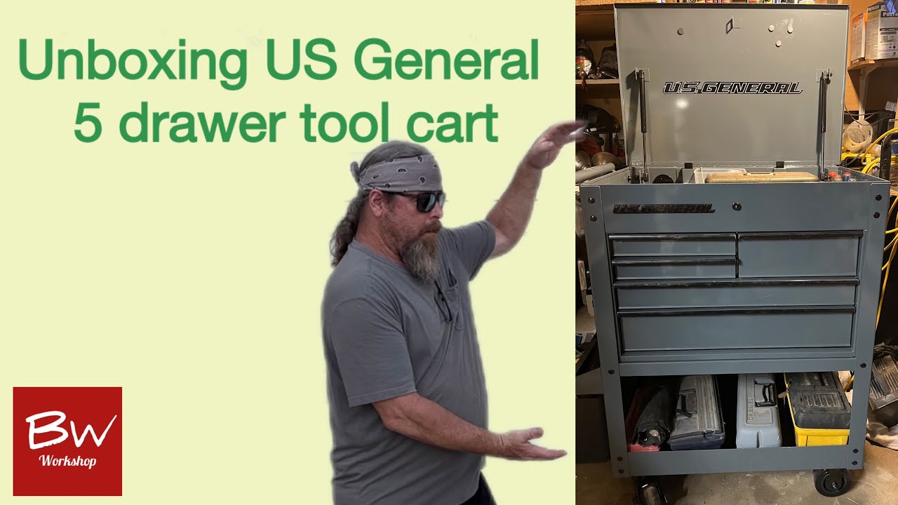 Harbor freight 5 drawer tool cart unboxed - YouTube