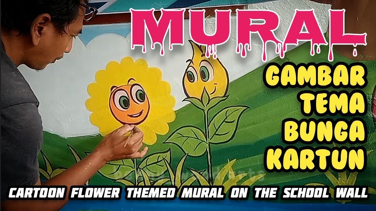 MURAL tema Bunga Kartun di tembok sekolah taman kanak-kanak - YouTube